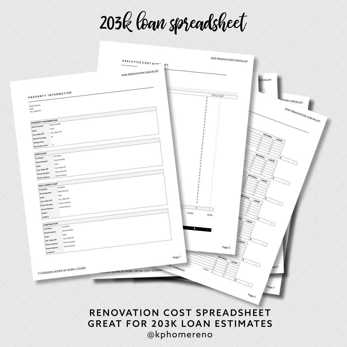 Renovation Spreadsheet for 203K Loans – KP HOME RENO